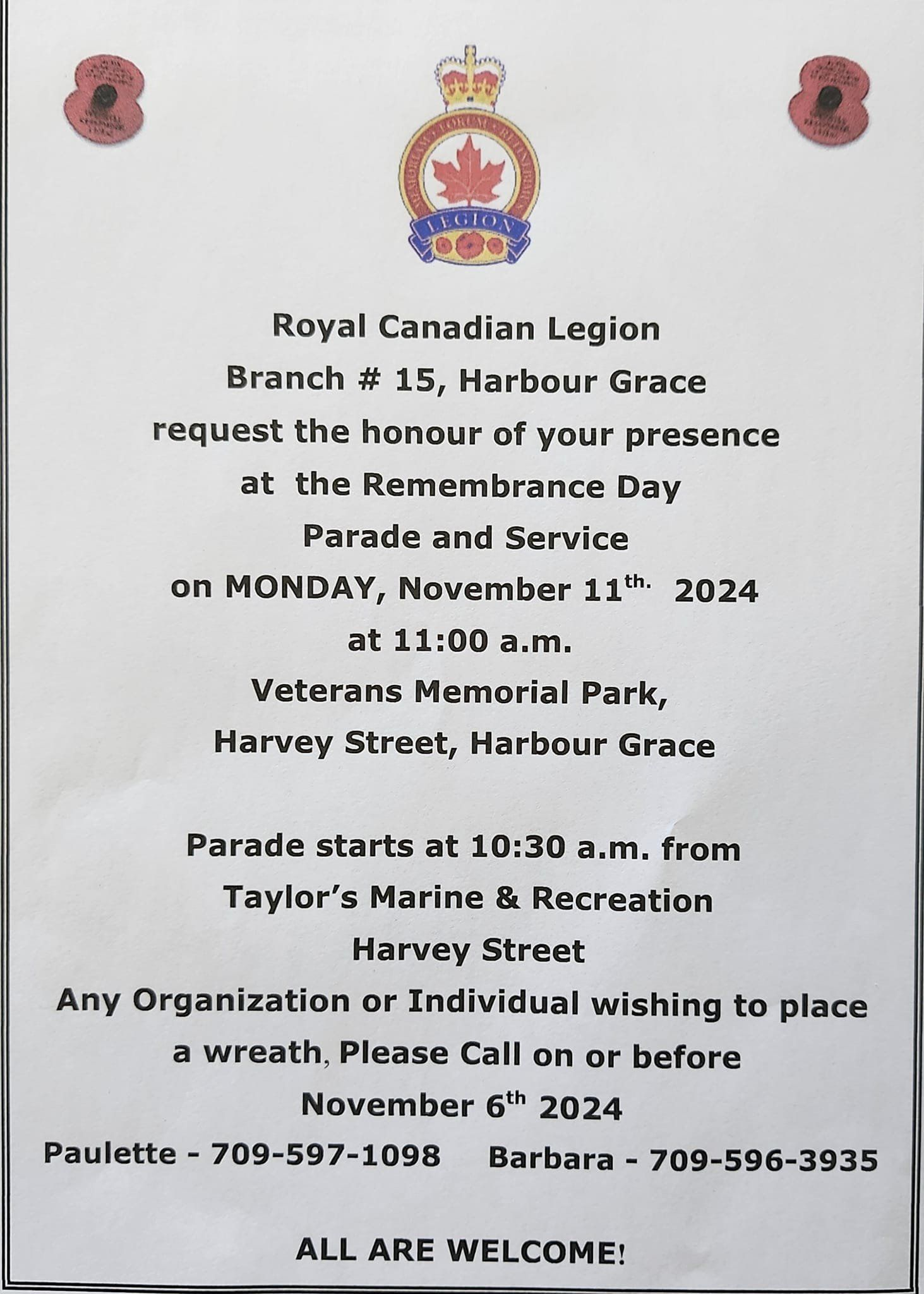 Remembrance Day Parade & Service - Harbour Grace